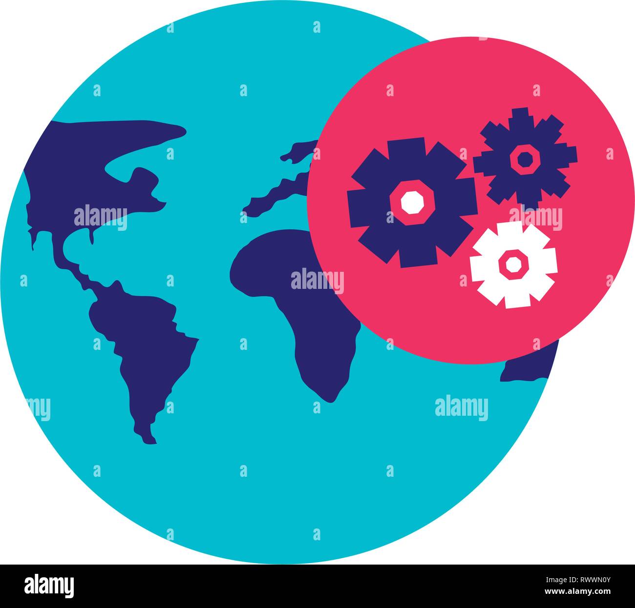 world planet earth with gears pinion vector illustration design Stock ...