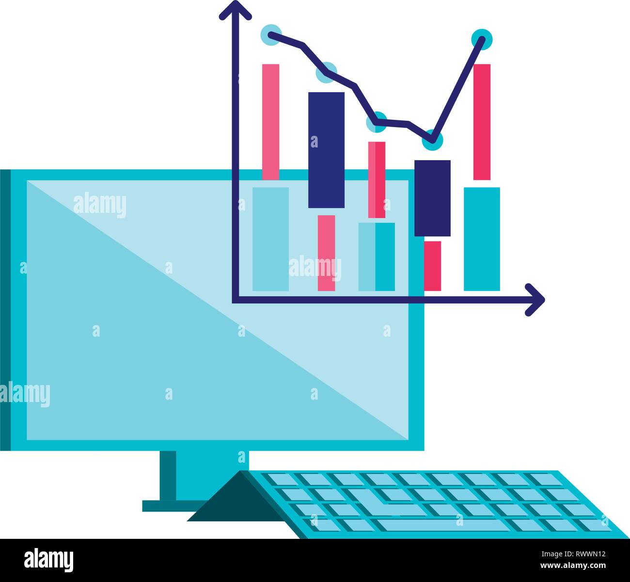 desktop computer with statistic graphic vector illustration design ...