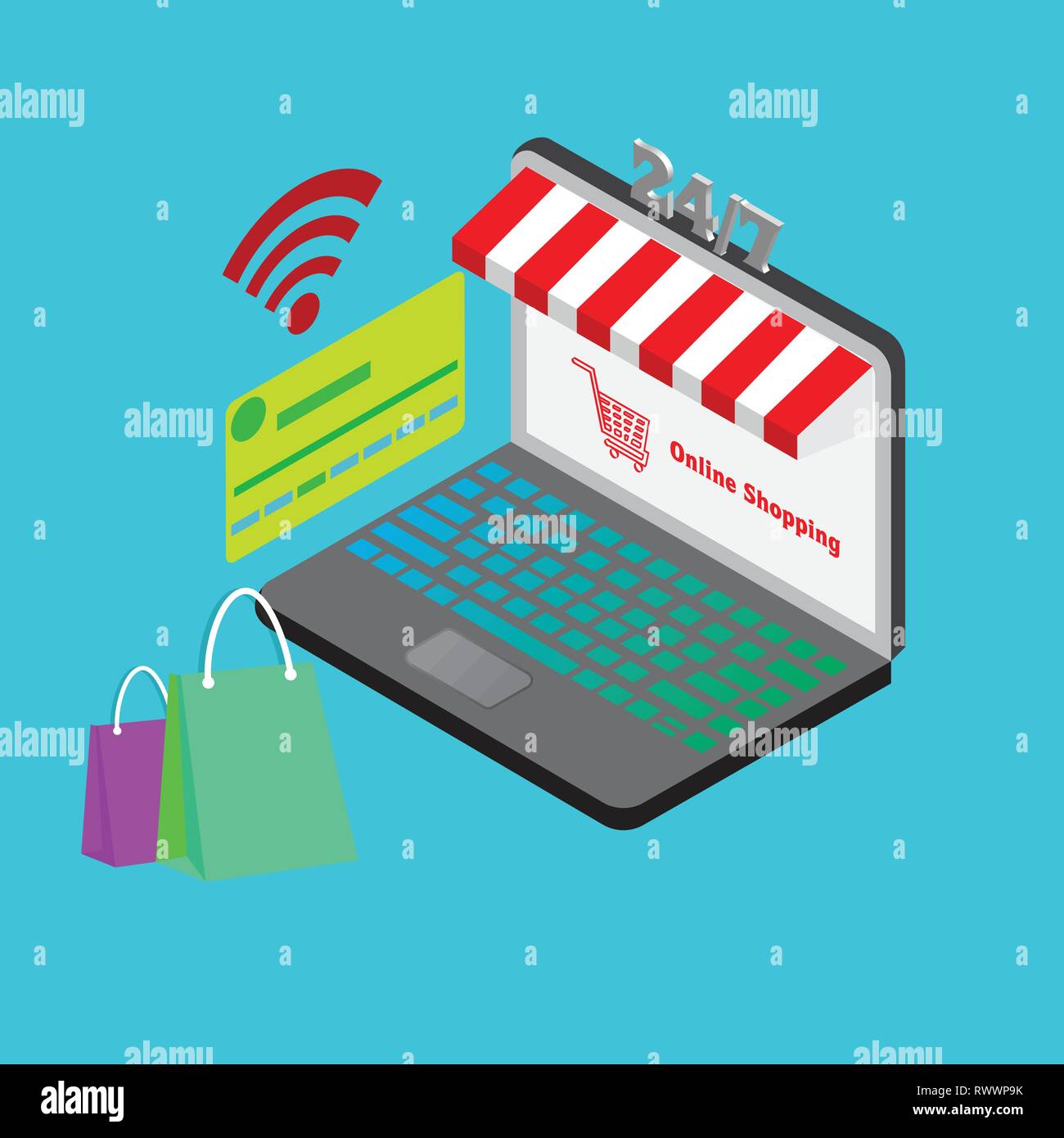 online shopping store with laptop connect to smart phone by internet ...