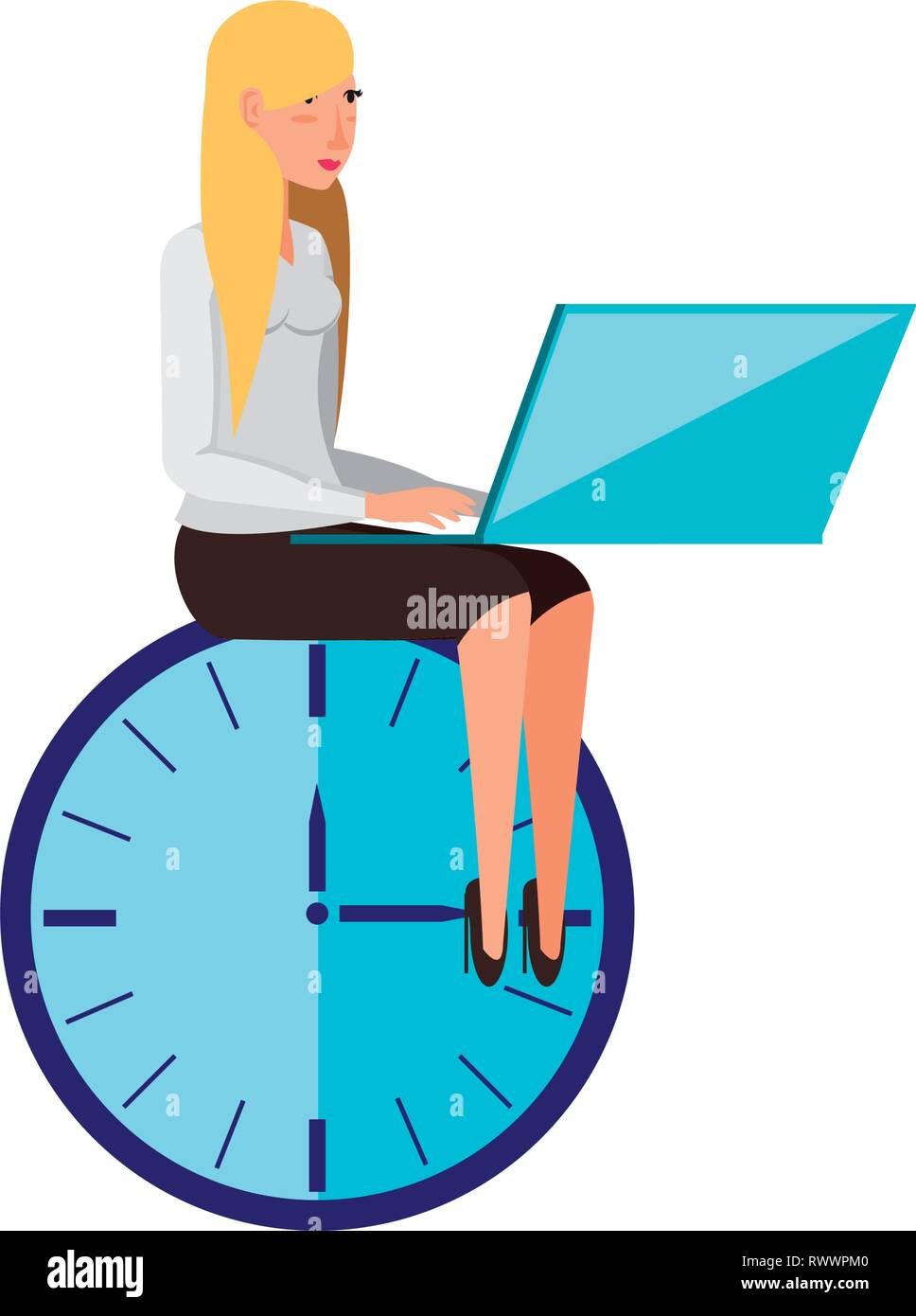 time clock with young woman vector illustration design Stock Vector ...