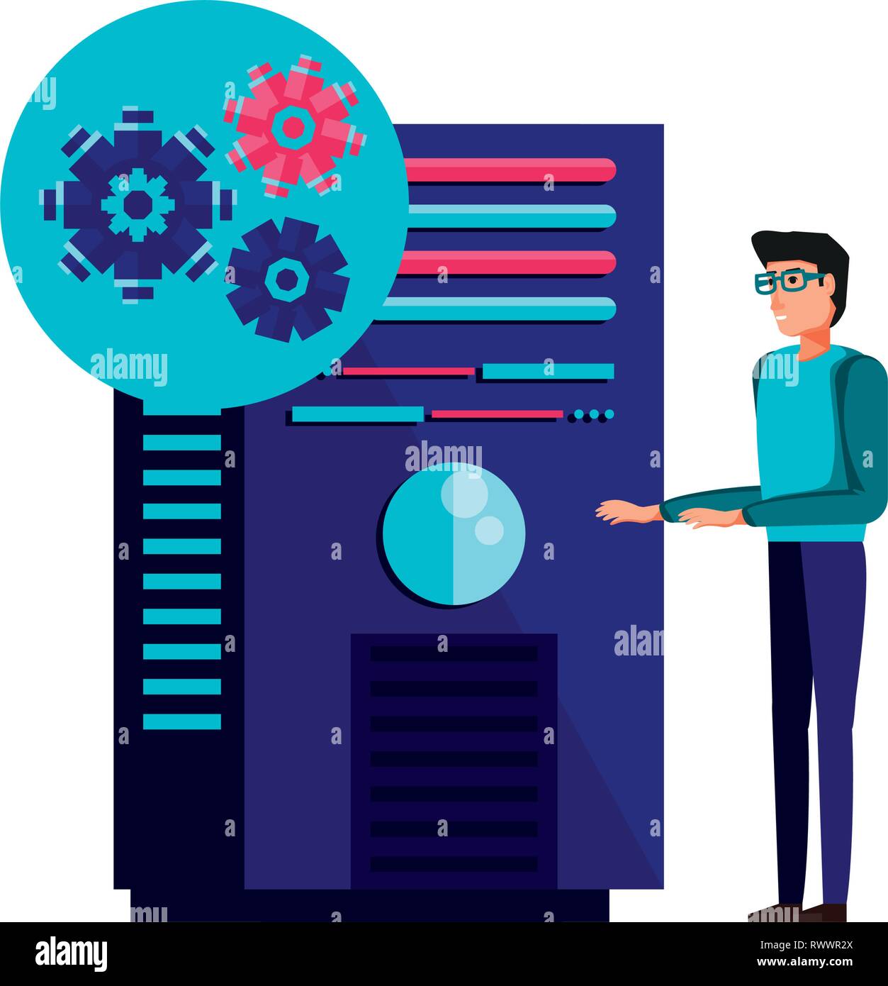 data center with young man vector illustration design Stock Vector ...