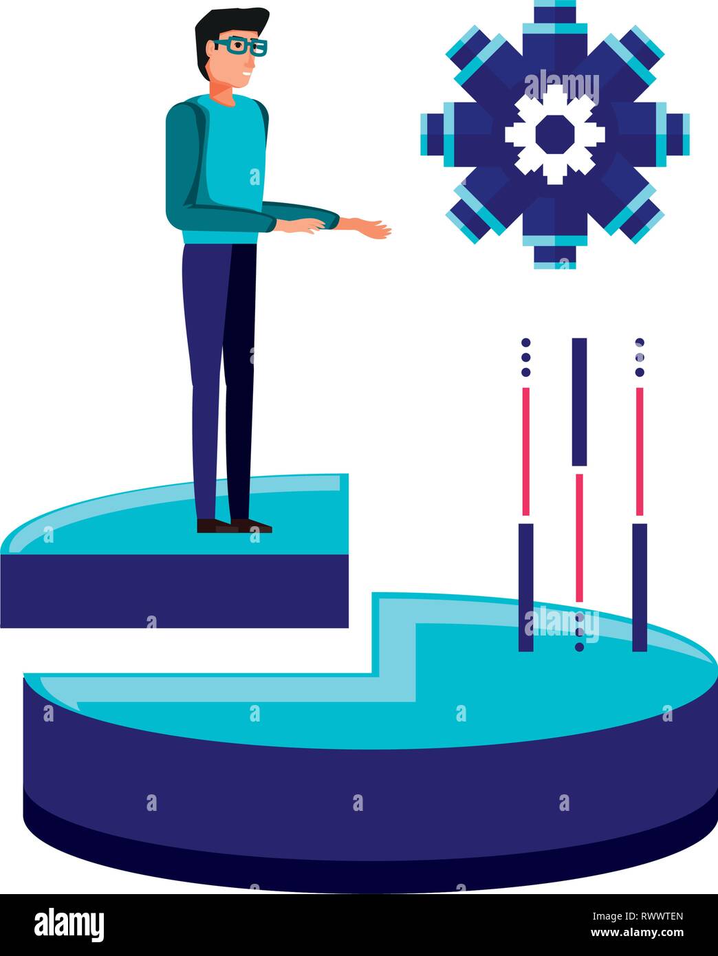 statistical graphics of pie with young man vector illustration design ...