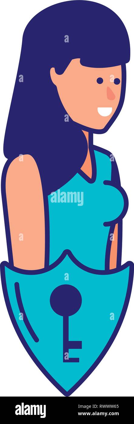 young woman with shield secure vector illustration design Stock Vector ...