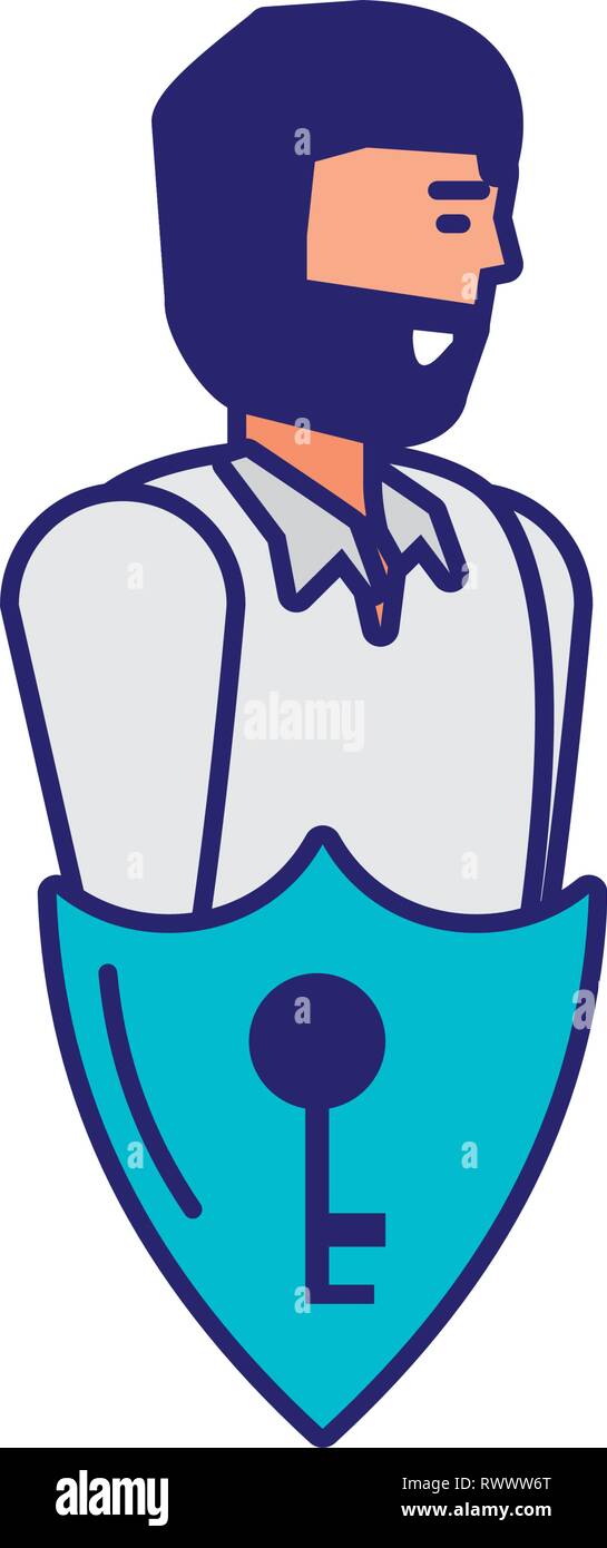 young man with shield secure vector illustration design Stock Vector ...