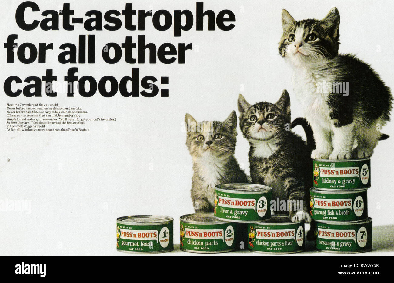 1960s USA Puss and Boots Magazine Advert Stock Photo - Alamy