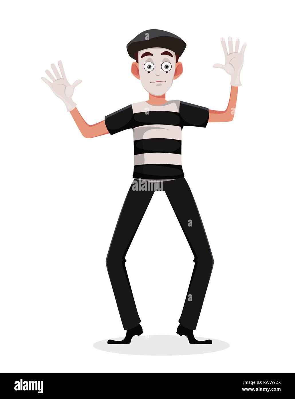 Mime cartoon character performing pantomime called Behind the wall ...