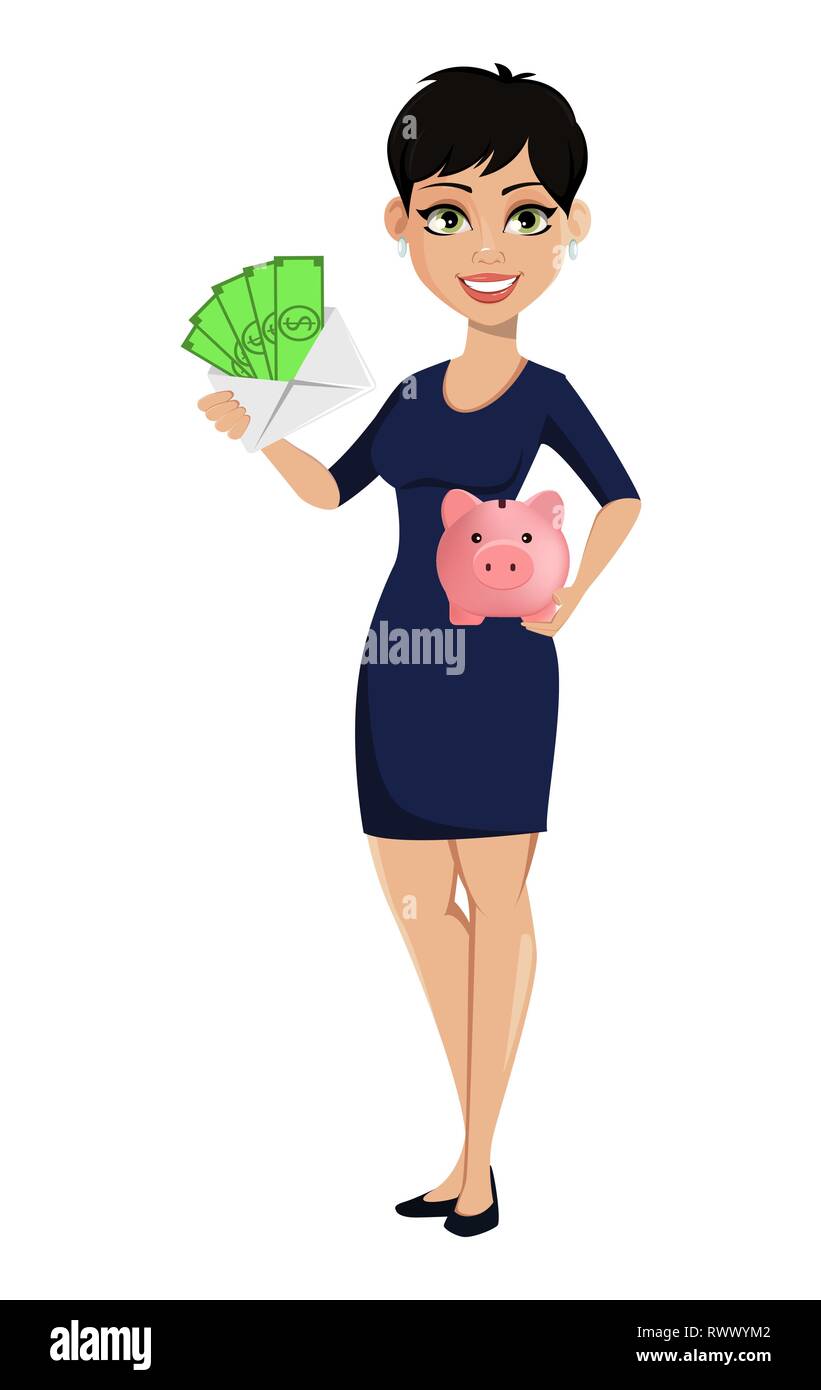 Happy modern business woman with short haircut. Beautiful lady ...