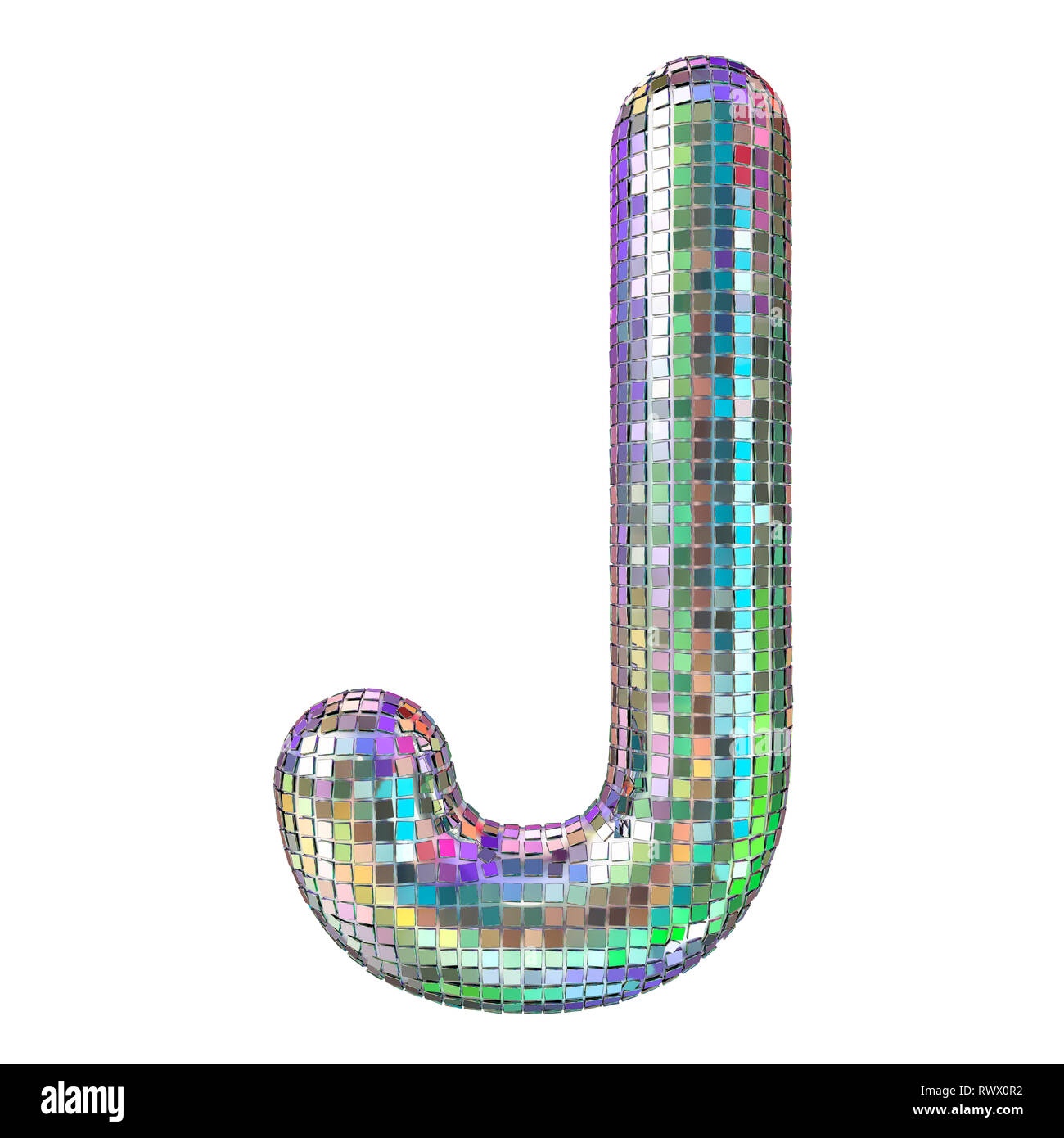 Disco font, letter J from glitter mirror facets. 3D rendering isolated ...