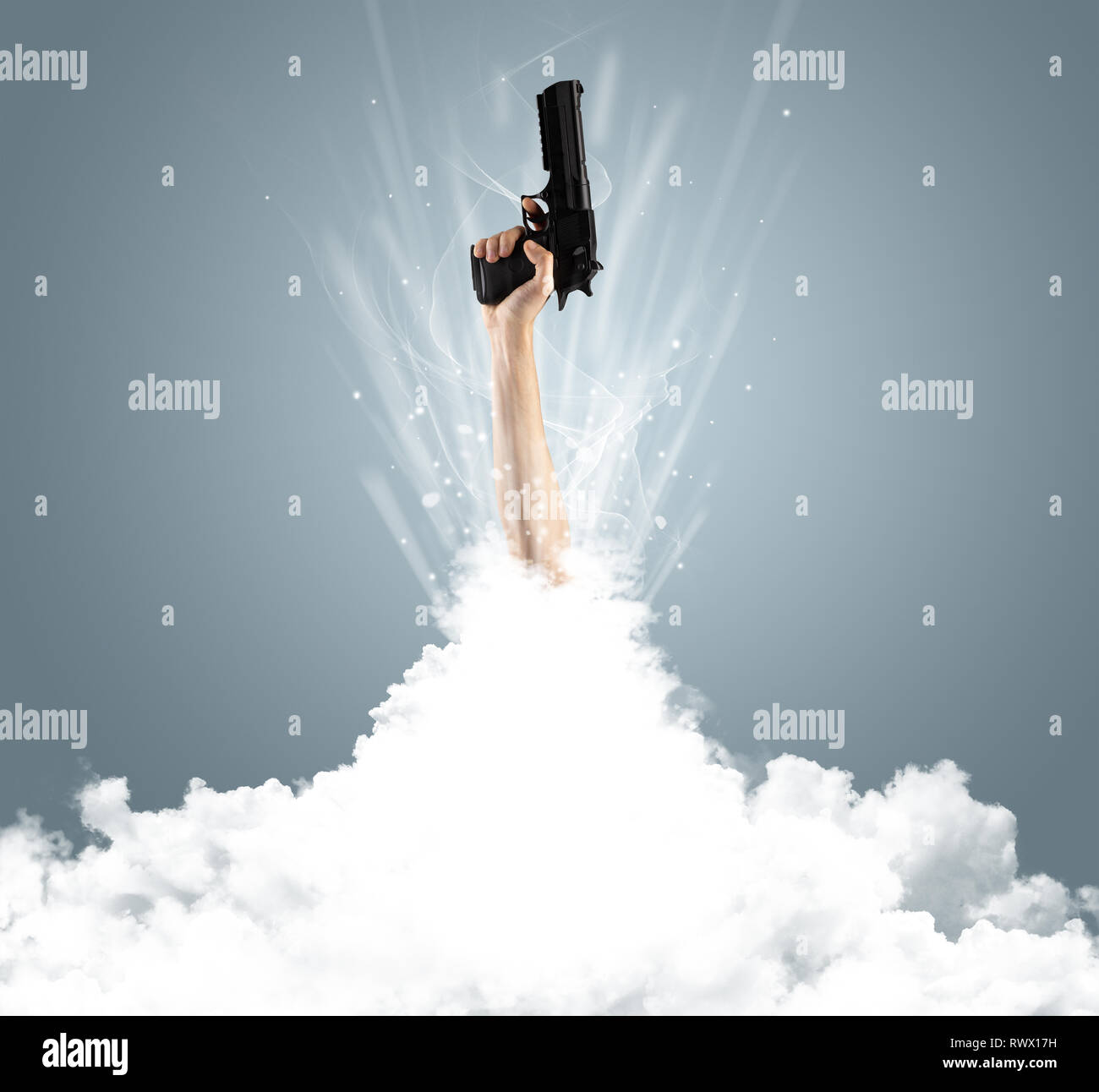 Hand breaking out from cloud Stock Photo - Alamy