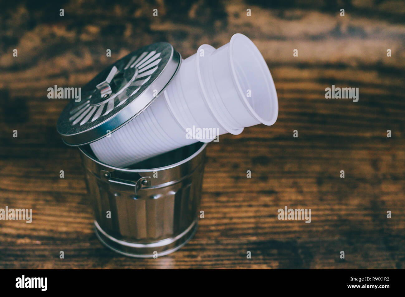 concept of banning or reducing single-use plastic, disposable cups and ...