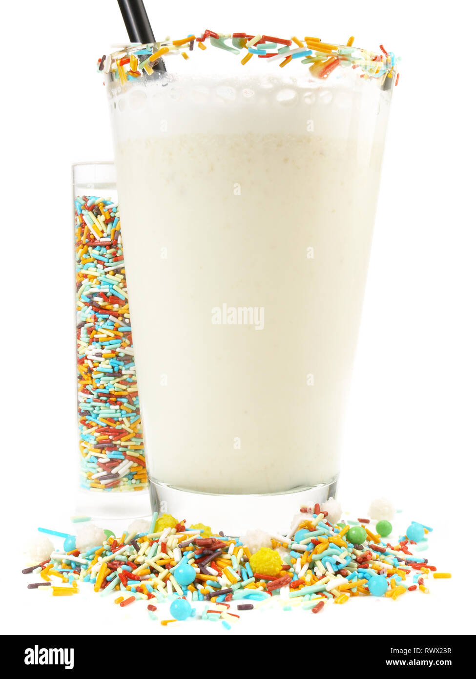 Birthday Milkshake on white Background Stock Photo - Alamy