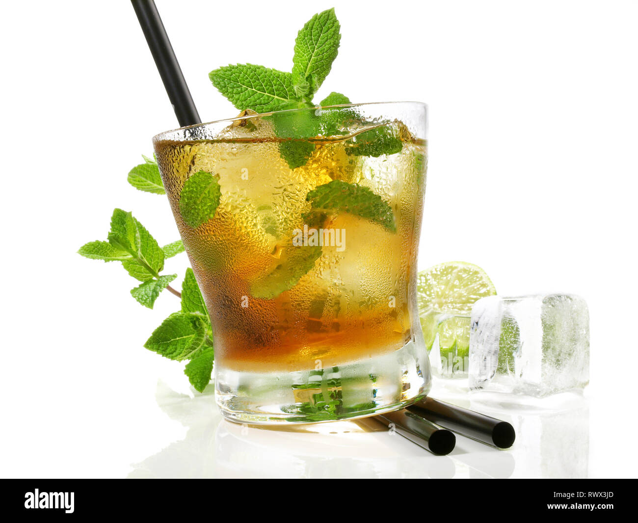 Mint Whisky Cocktail on white Background Stock Photo - Alamy