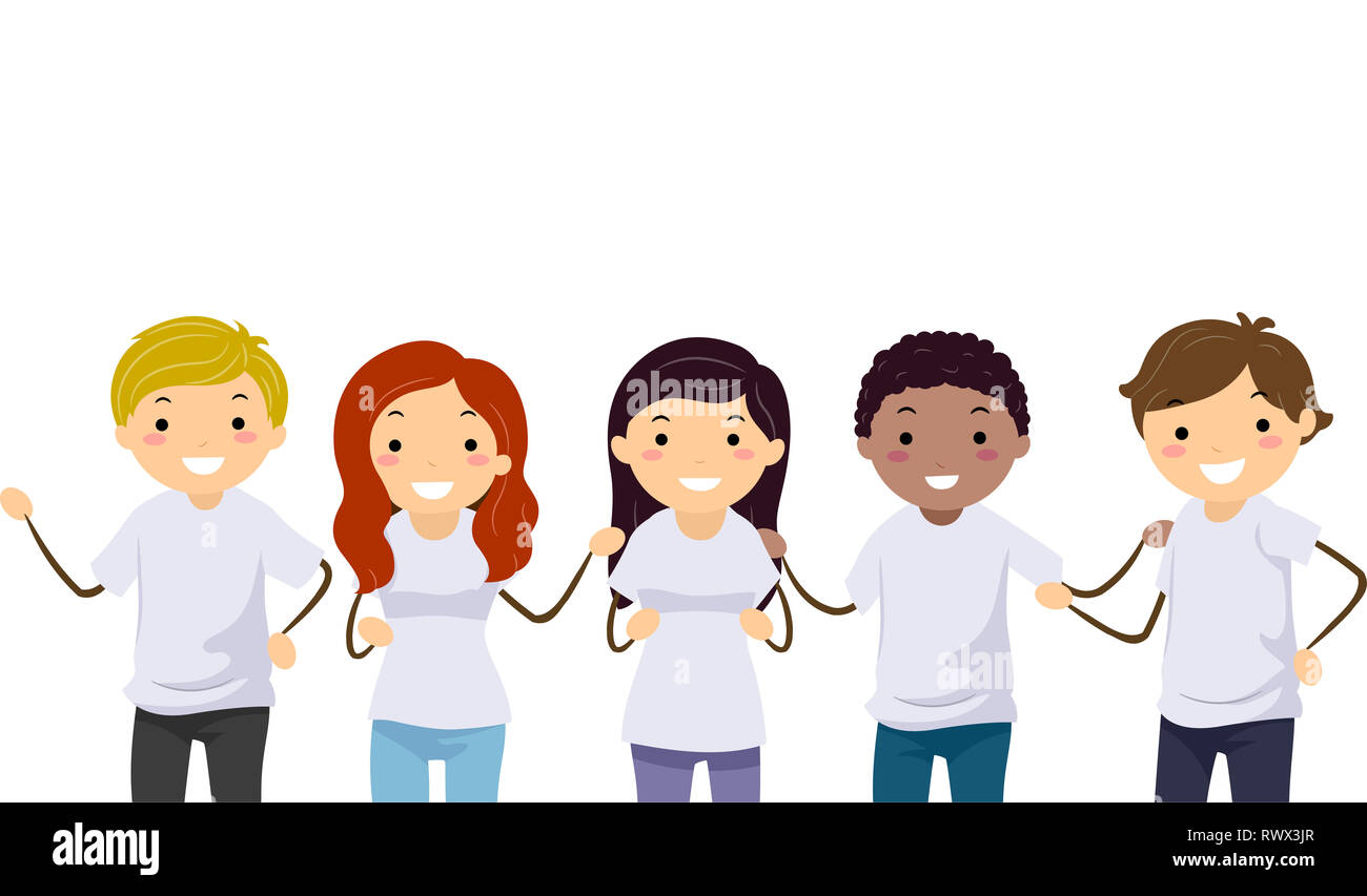 Illustration of Teenage Girl and Guy Wearing White Shirt as a Group to ...