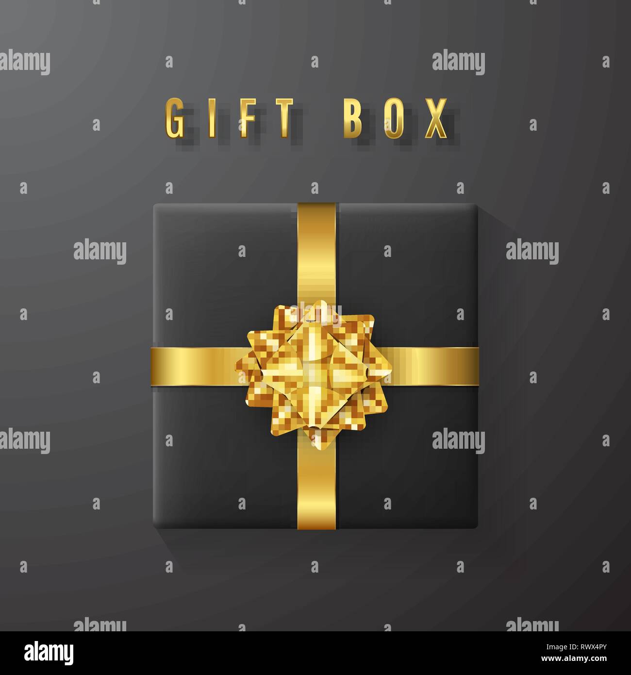 Black gift box with golden bow and ribbon top view. Element for ...