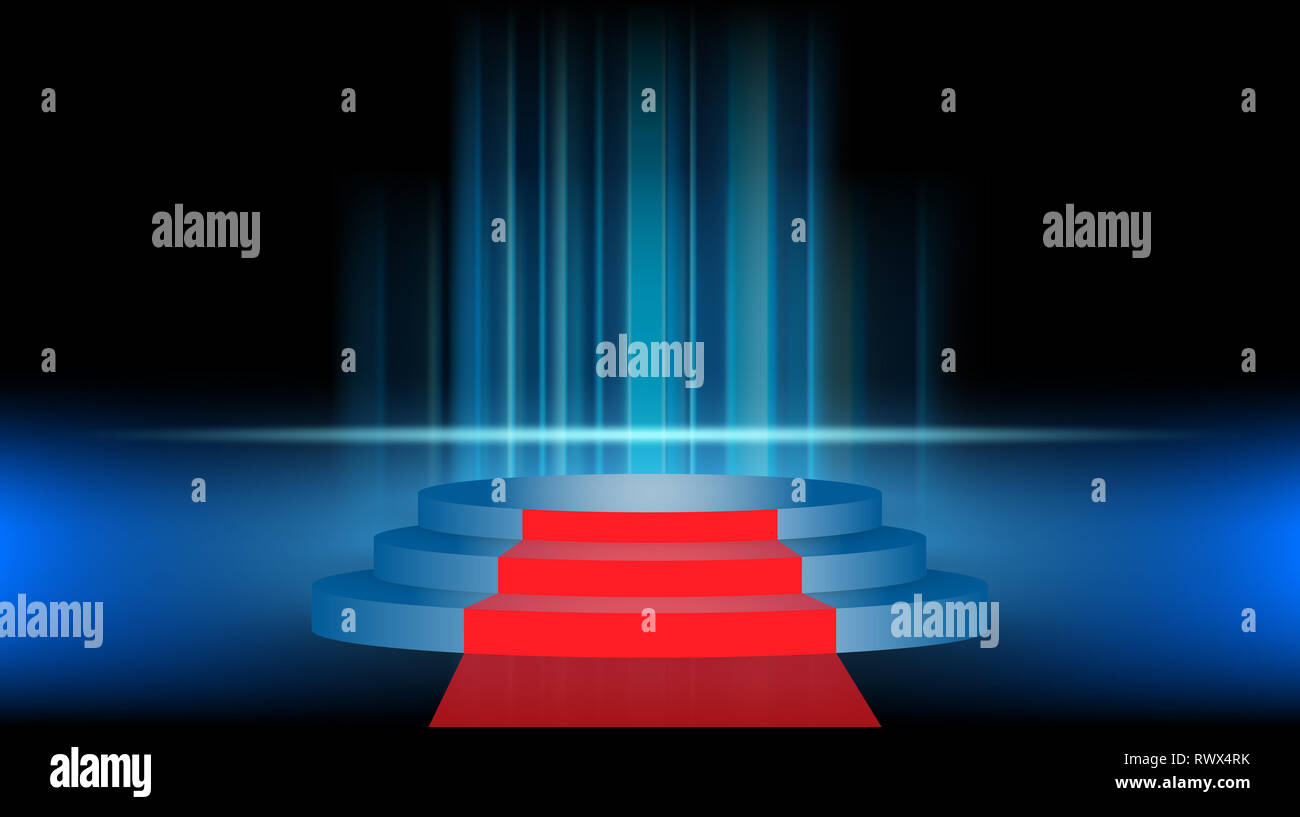 Stage and presentation of product with sport light on dark and blue ...