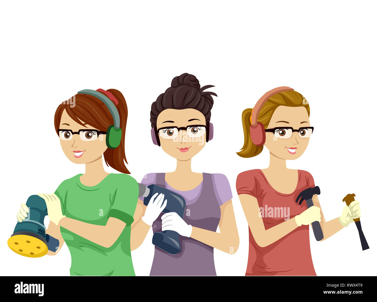 Illustration of Teenage Girls Holding Woodworking Tools from Hammer ...