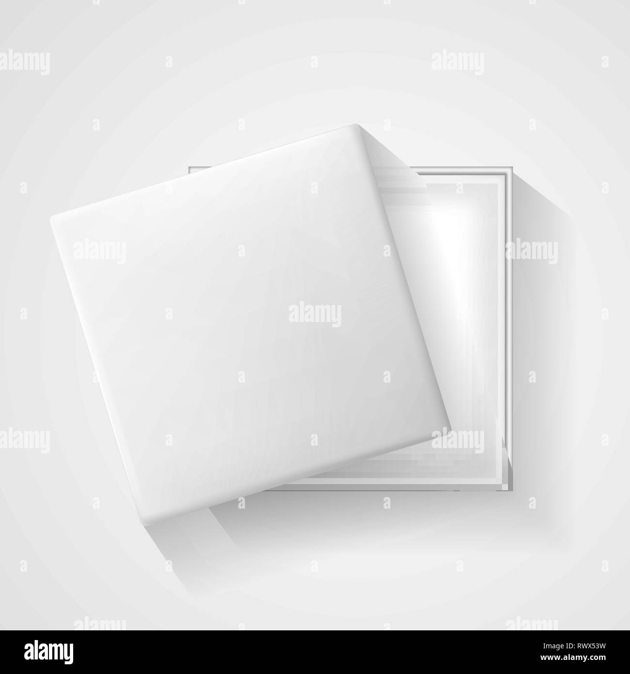 Open white empty gift box on light background. Top view. Template for ...