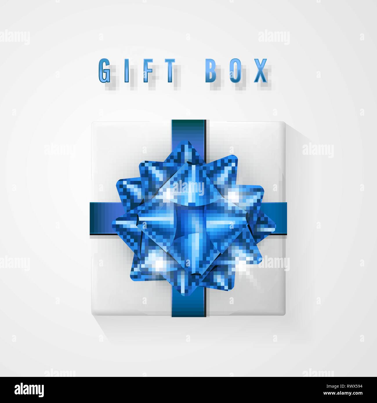 White gift box with blue bow and ribbon top view. Element for ...
