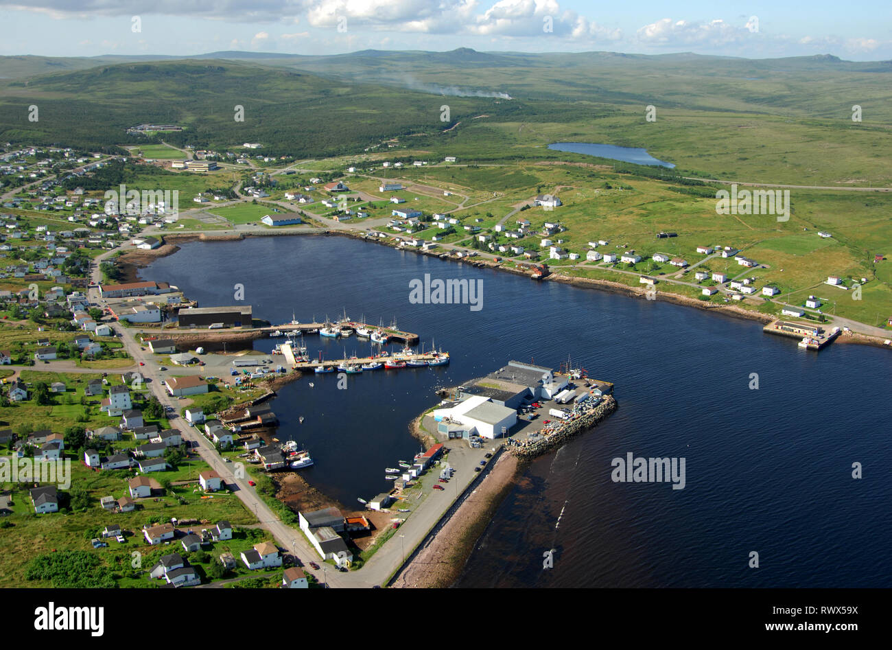aerial, OCI fish plant, harbour, St Lawrence, Newfoundland Stock Photo ...