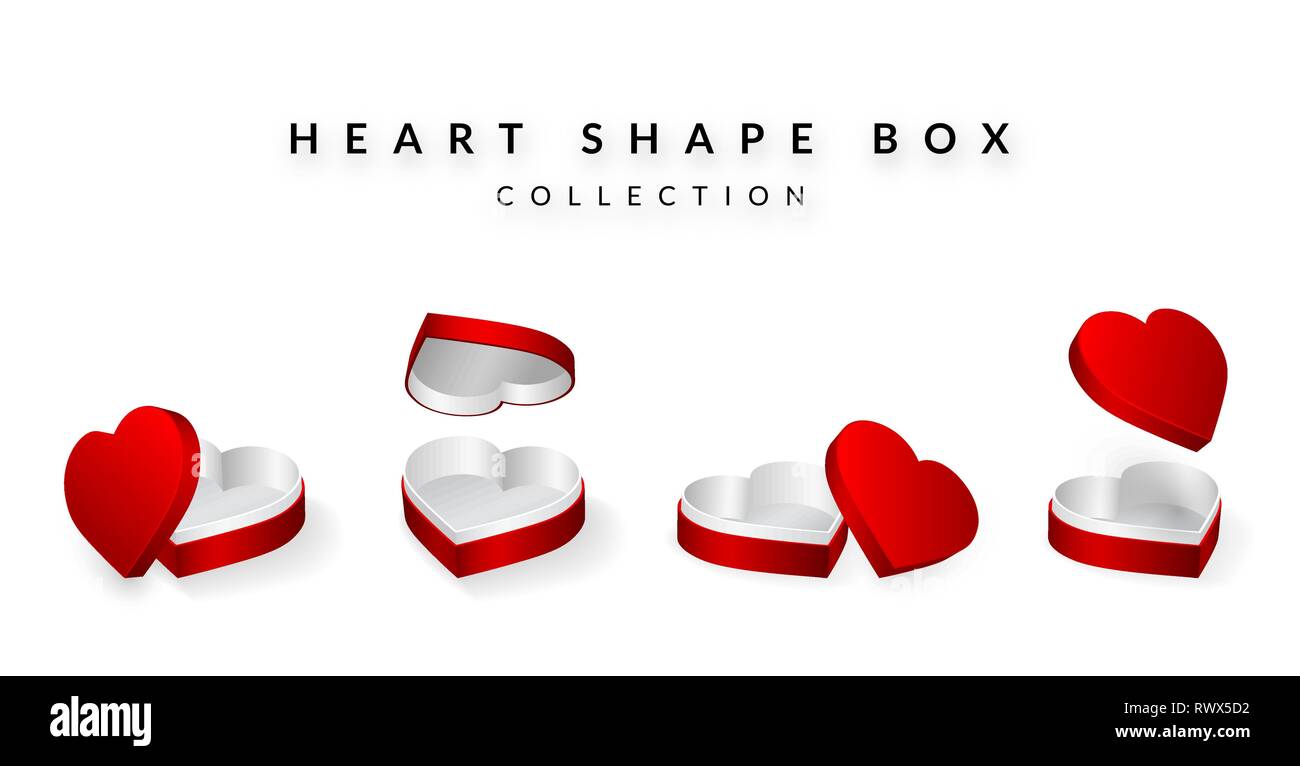 Set of opened heart shape gifts box. Valentines Day Collection box ...