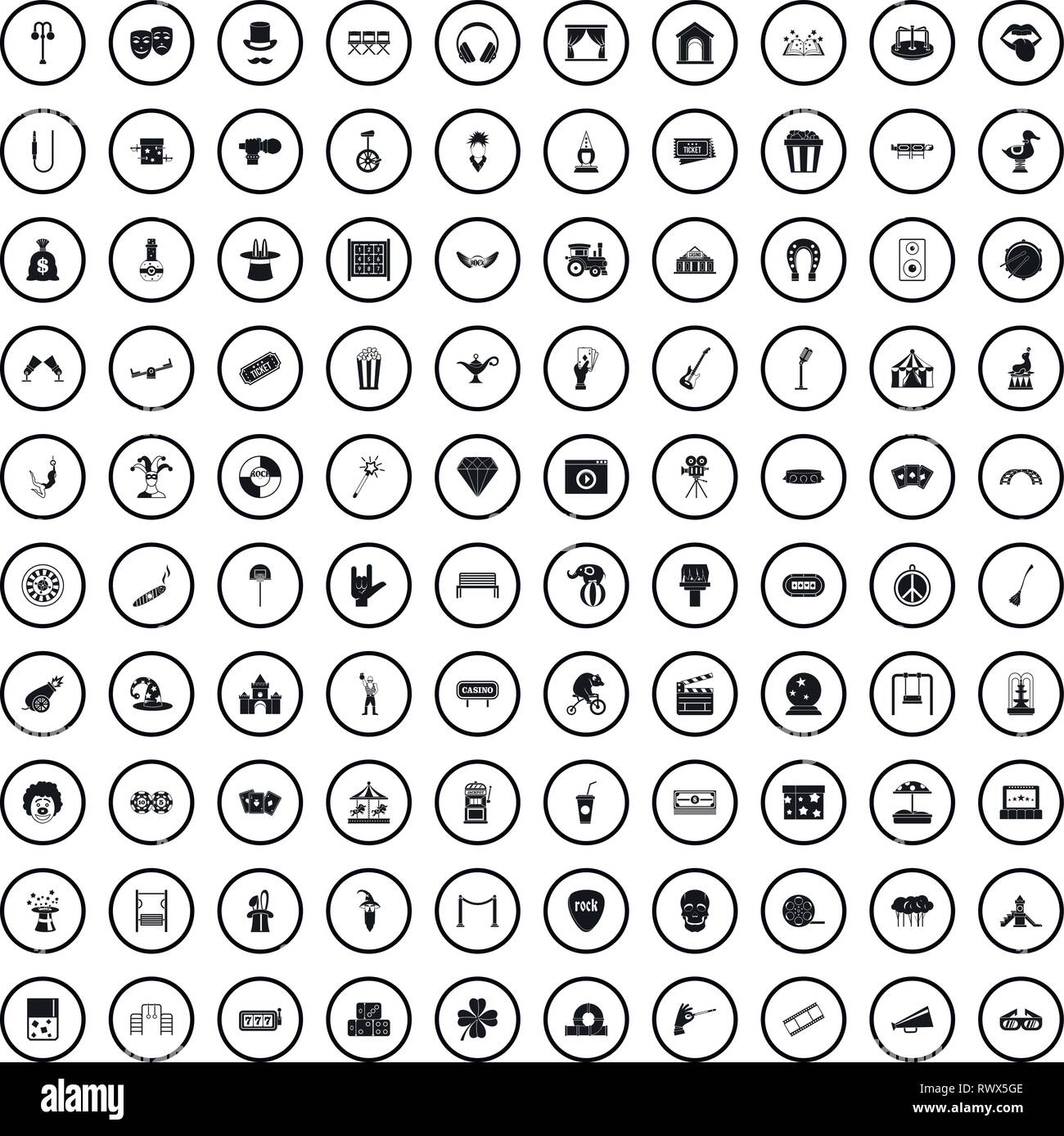 100 recreational activities icons set, simple style Stock Vector Image ...