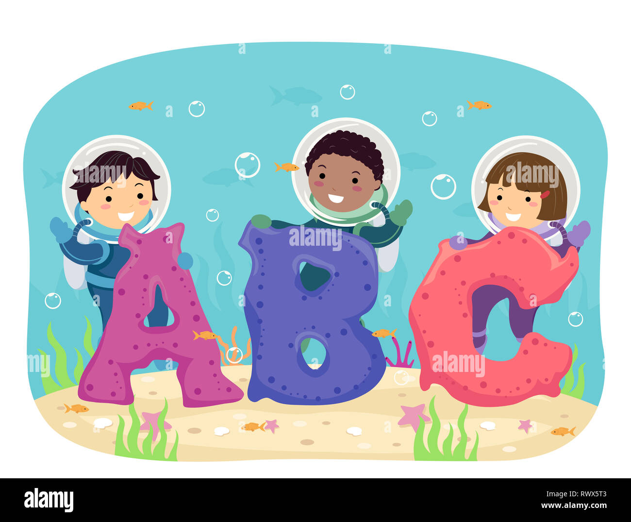 Illustration of Stickman Kids Wearing Scuba Diving Suits Standing ...