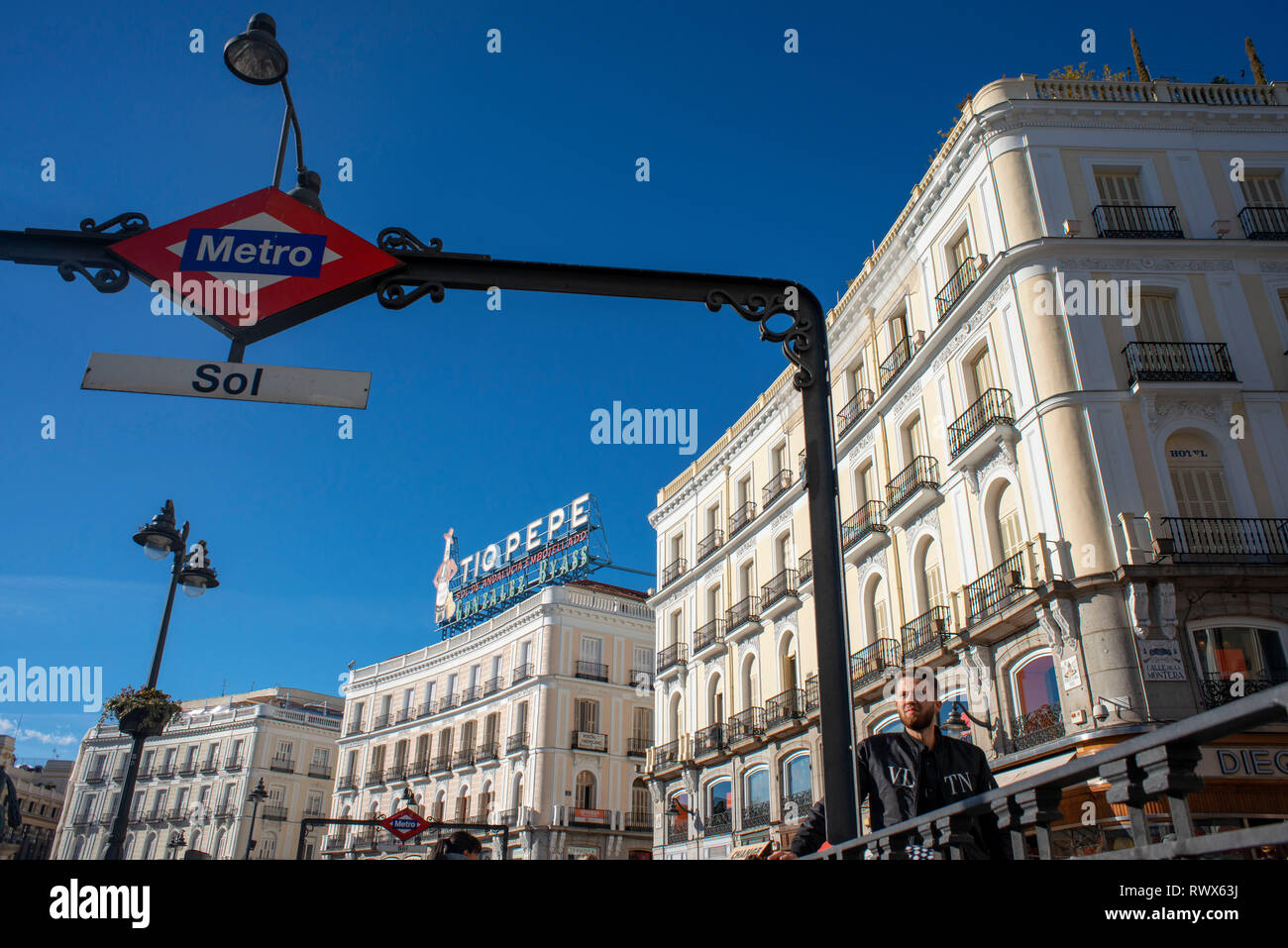 Entrance to the Sol metro station at Puerta del Sol in Madrid, Spain ...