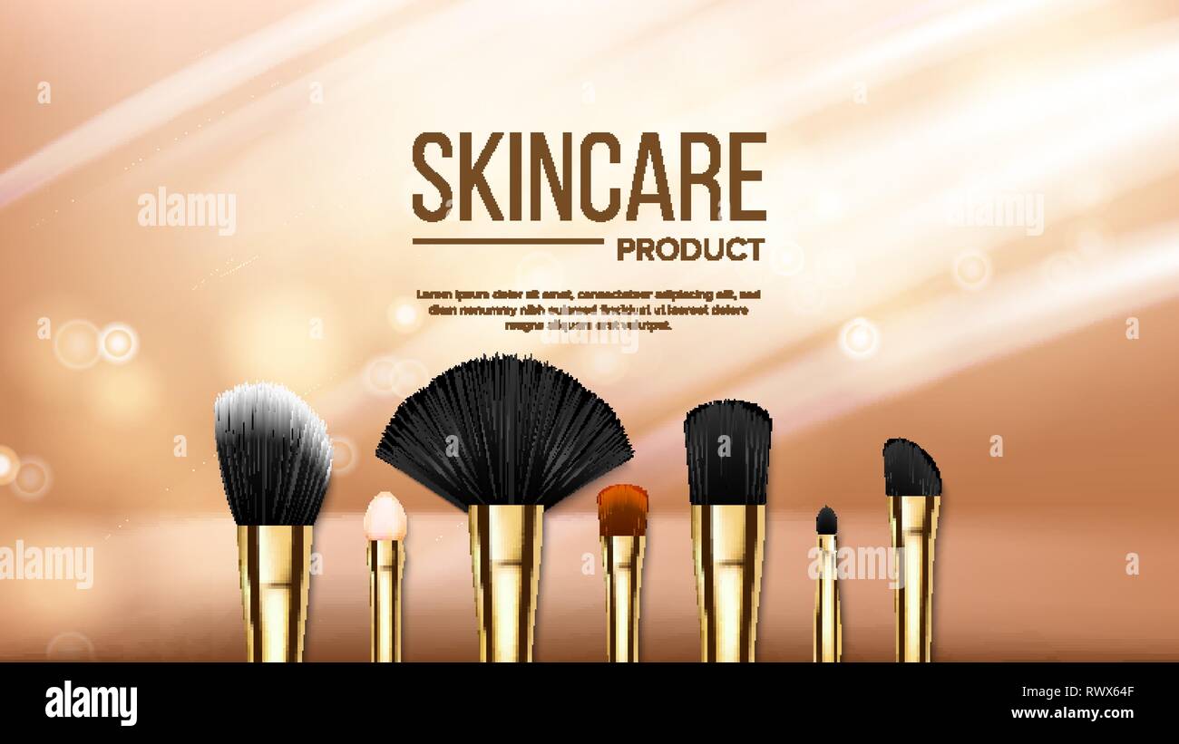 Makeup Brush Banner Vector. Cosmetic Background. Eye Beauty ...