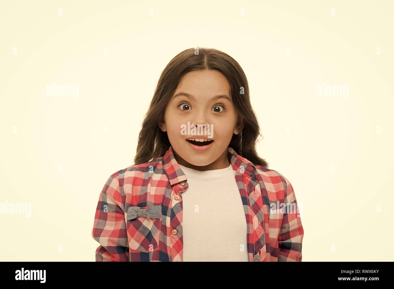 No way. Kid stunned overwhelmed emotion can not believe her eyes. Child ...