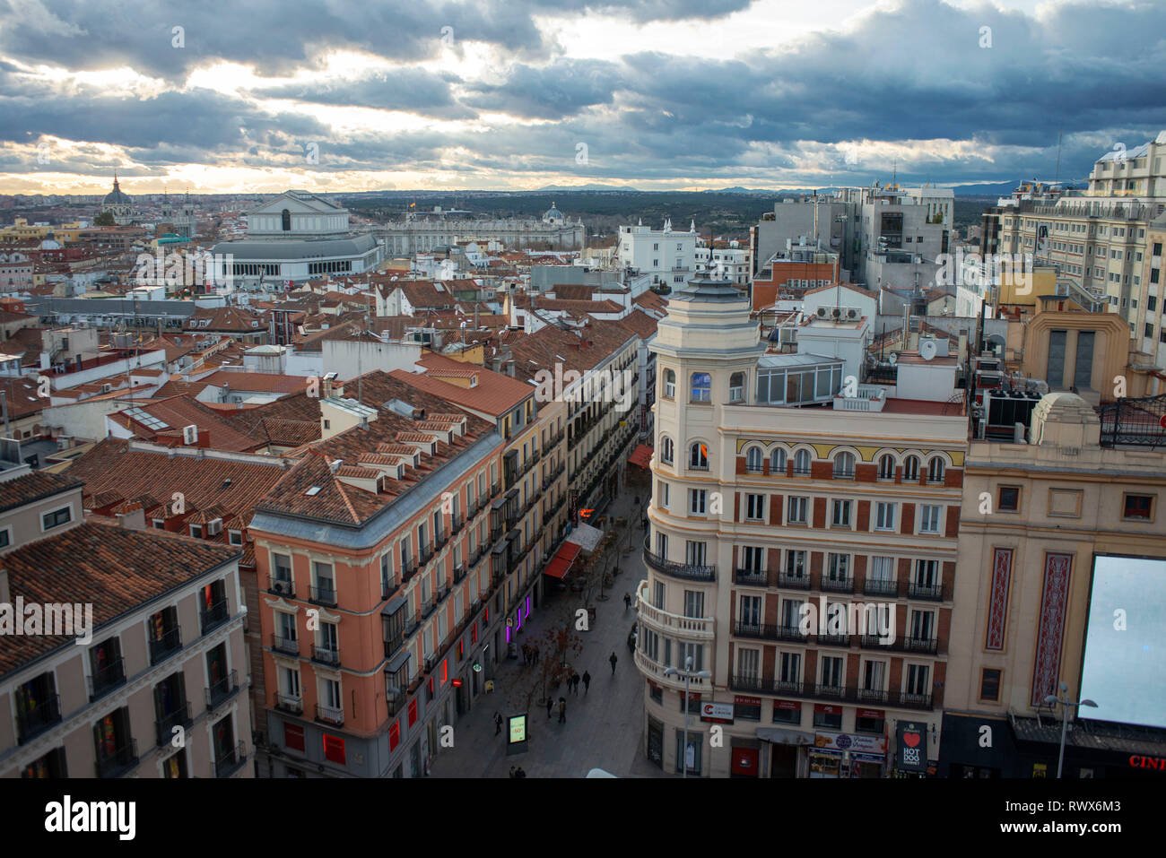 Aerial view of the Callao square and Callao cinema at Plaza del Callao ...