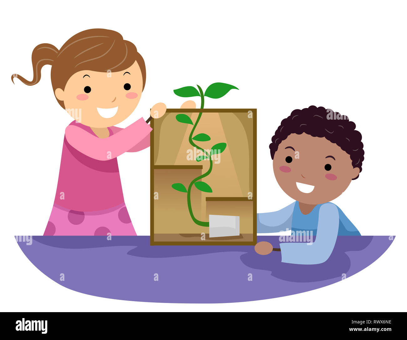 Illustration of Stickman Kids Looking at a Plant Following the Light ...