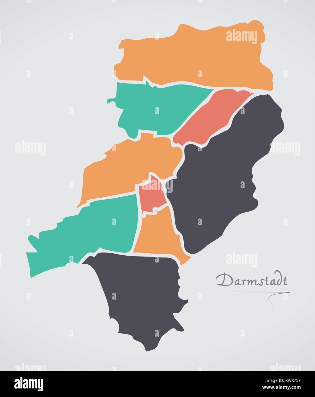 Darmstadt Map with boroughs and modern round shapes Stock Vector Image & Art - Alamy