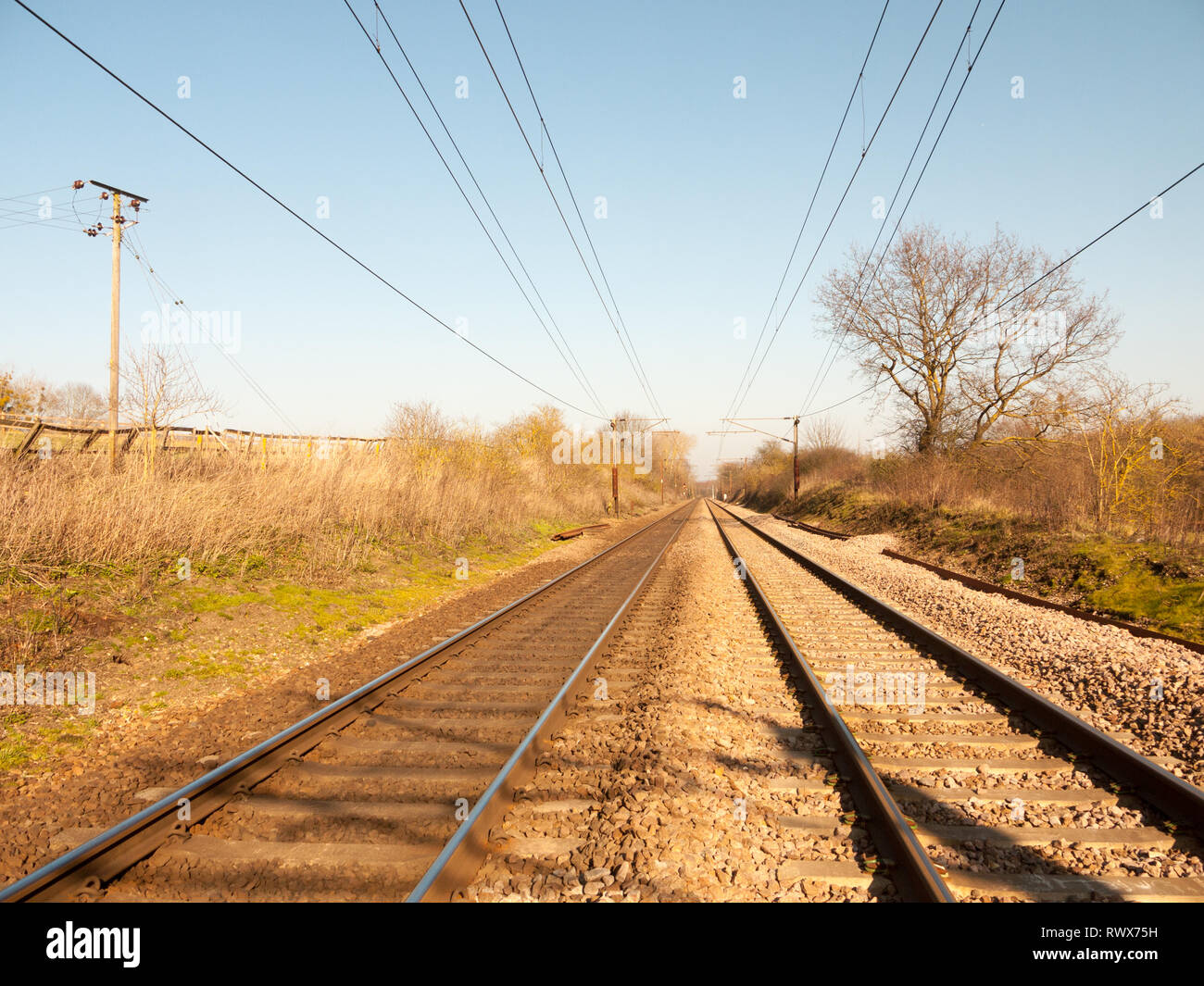 train tracks outside no train way transport line country; essex ...