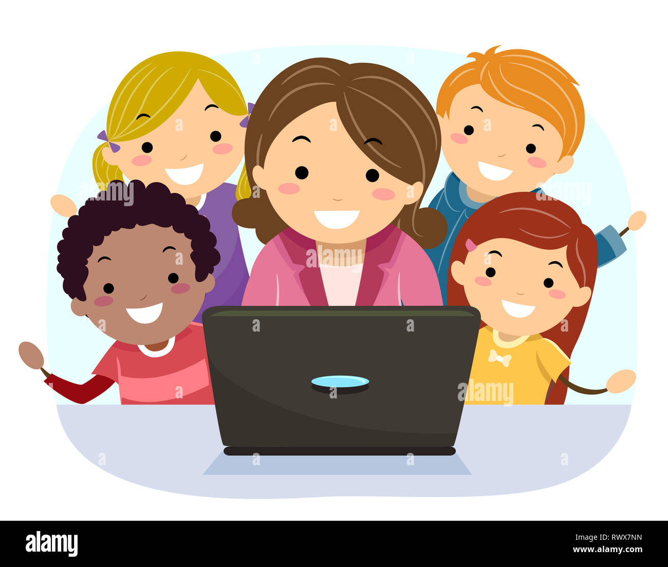 Illustration of Stickman Kids with Teaching Showing Something in Her ...