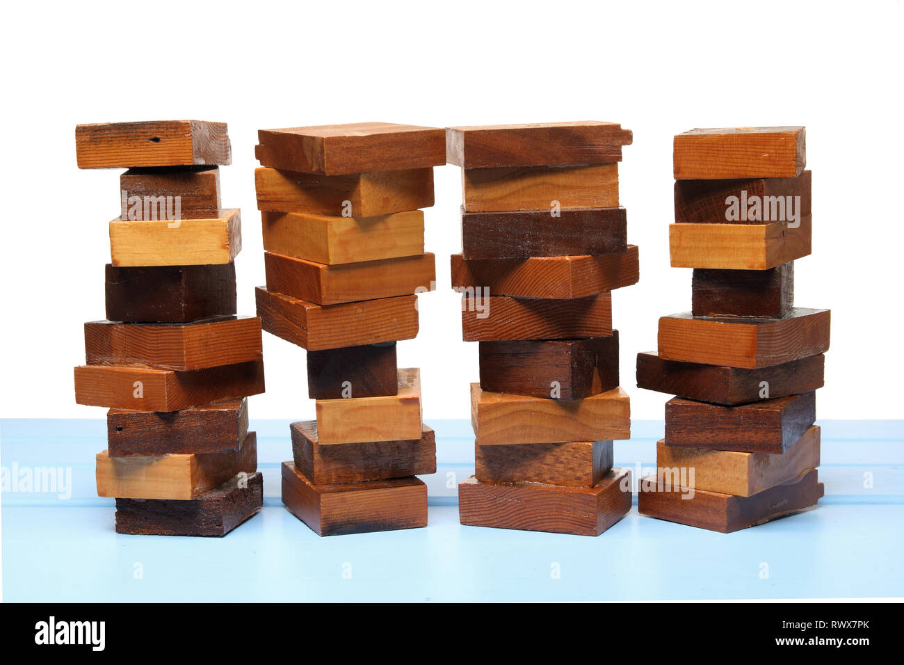 Stacks of Wood Blocks with White Background Stock Photo - Alamy
