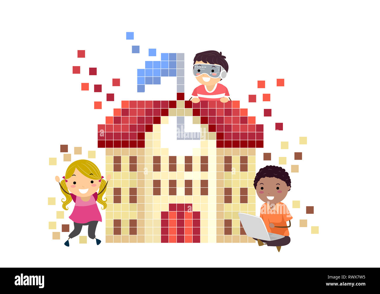 Illustration of Stickman Kids Wearing Virtual Reality Goggles and Using ...