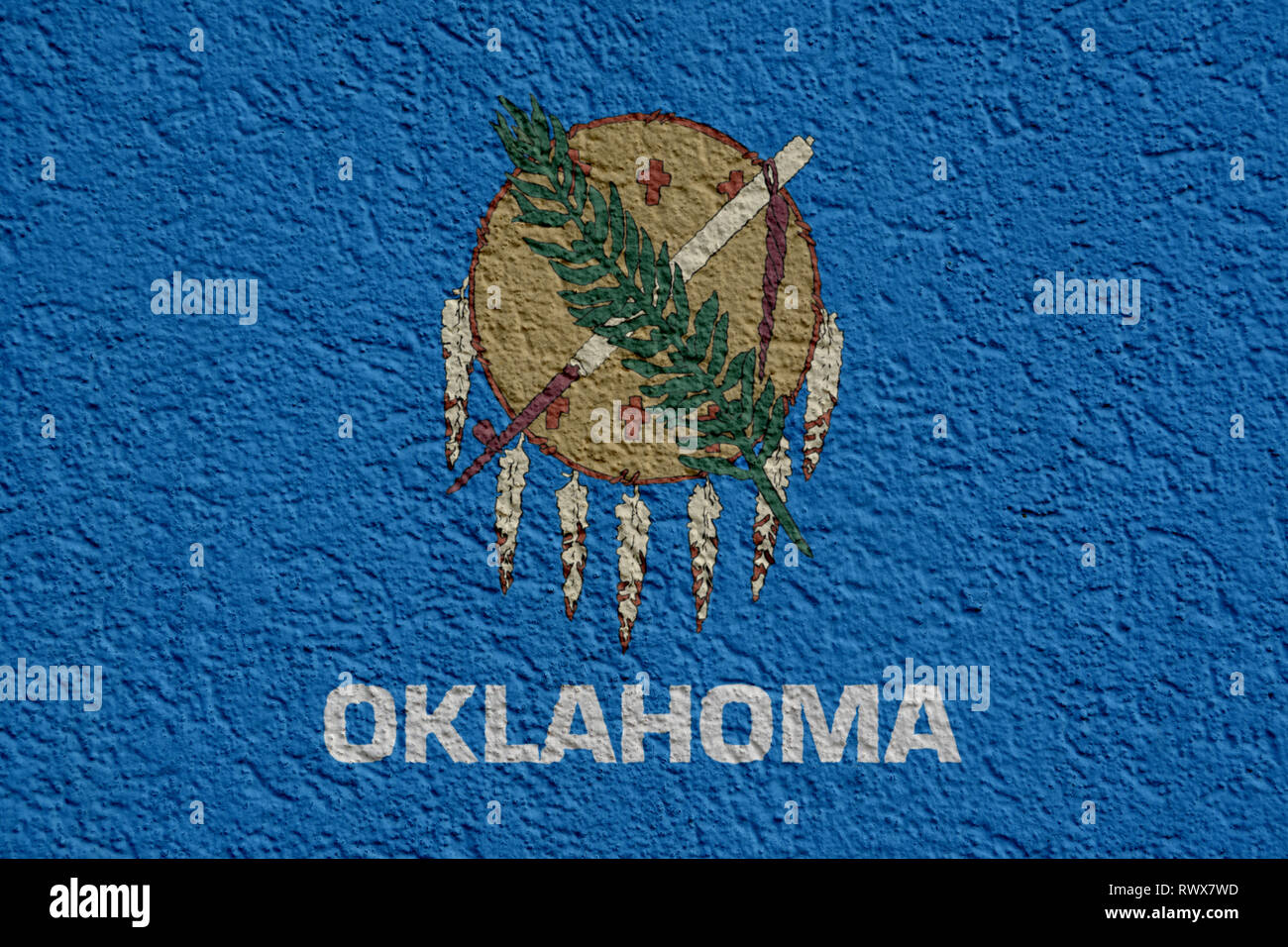 US State Politics Or Business Concept: Oklahoma Flag Wall With Plaster ...