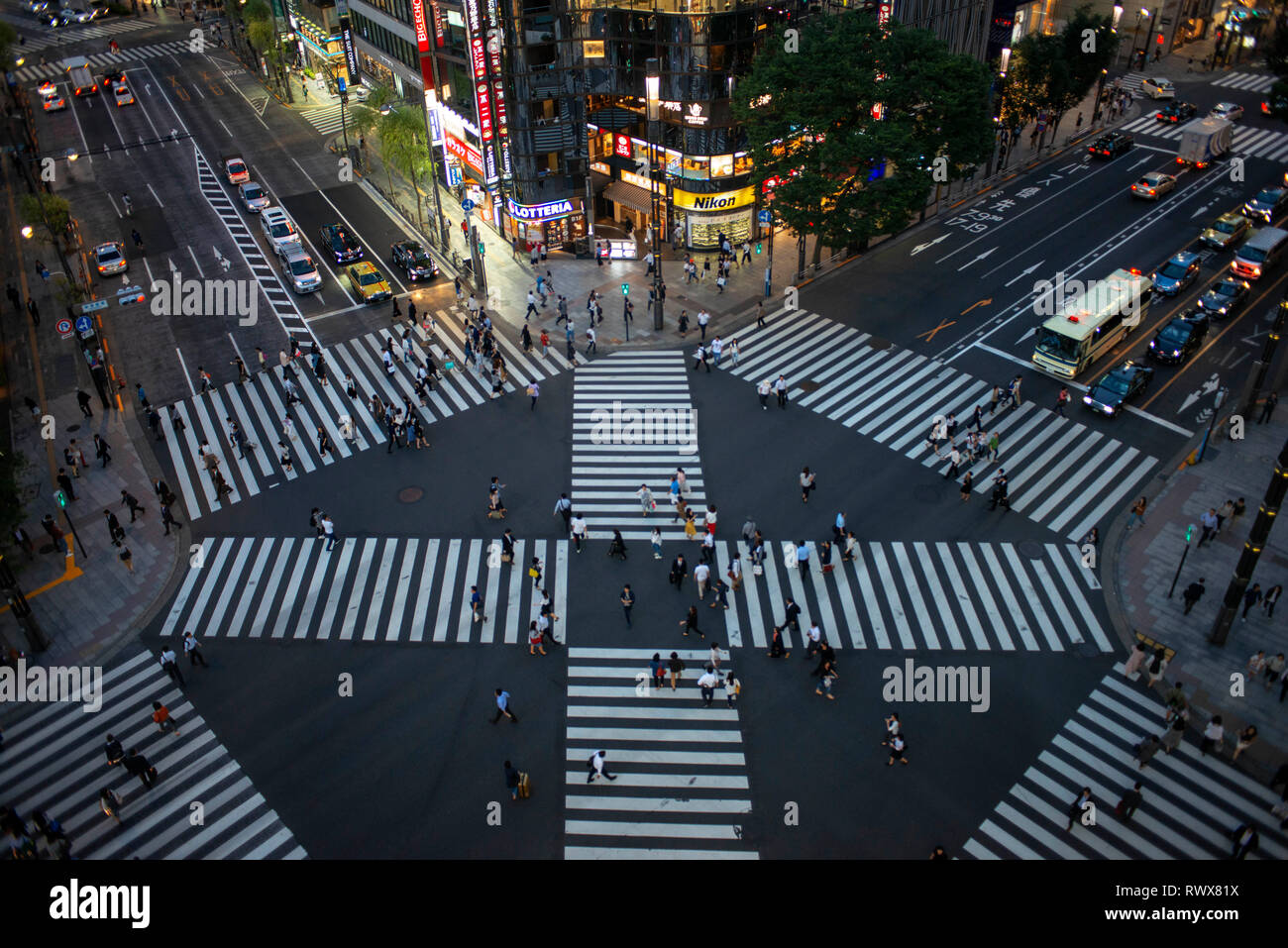 The Ginza district at night. Ginza is a popular upscale shopping area ...
