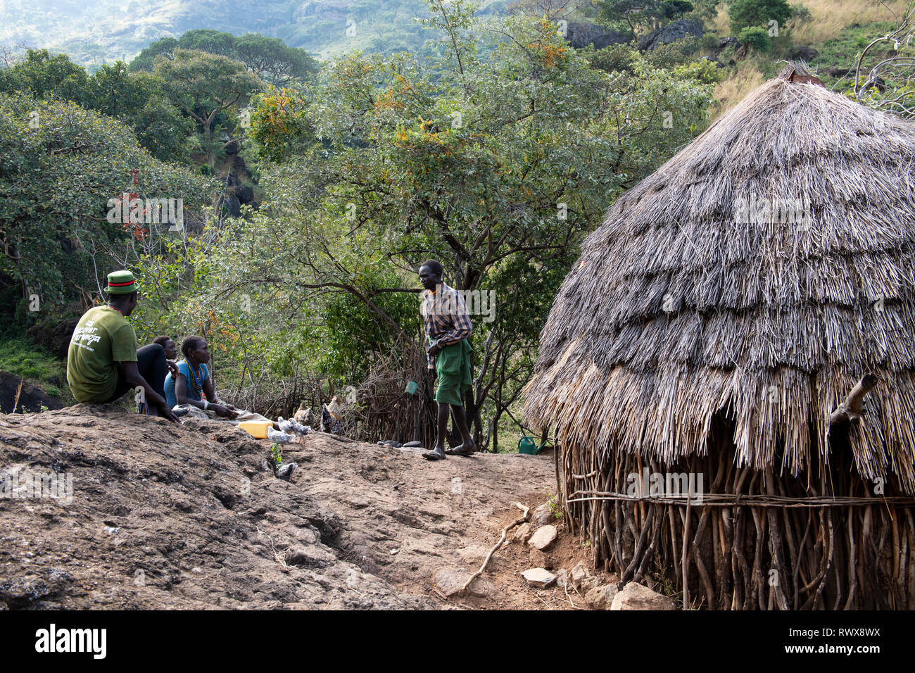 Karamojong highland village on Mount Moroto, northern Uganda Stock ...