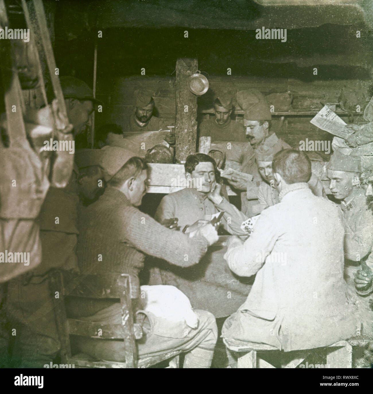 Photography , Soldiers playing card game in shelter Stock Photo - Alamy