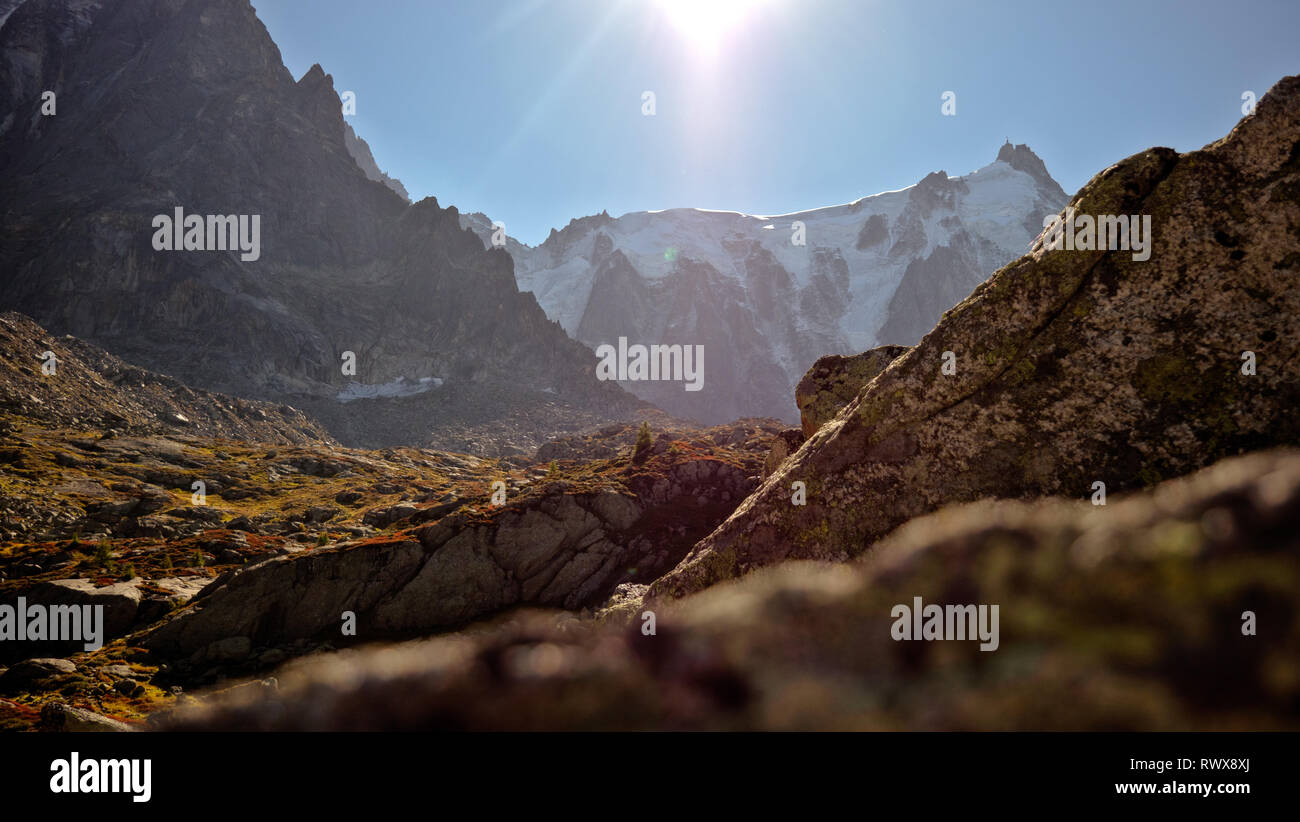 The high peaks of the chamonix valley and Mont Blanc Massif in the ...