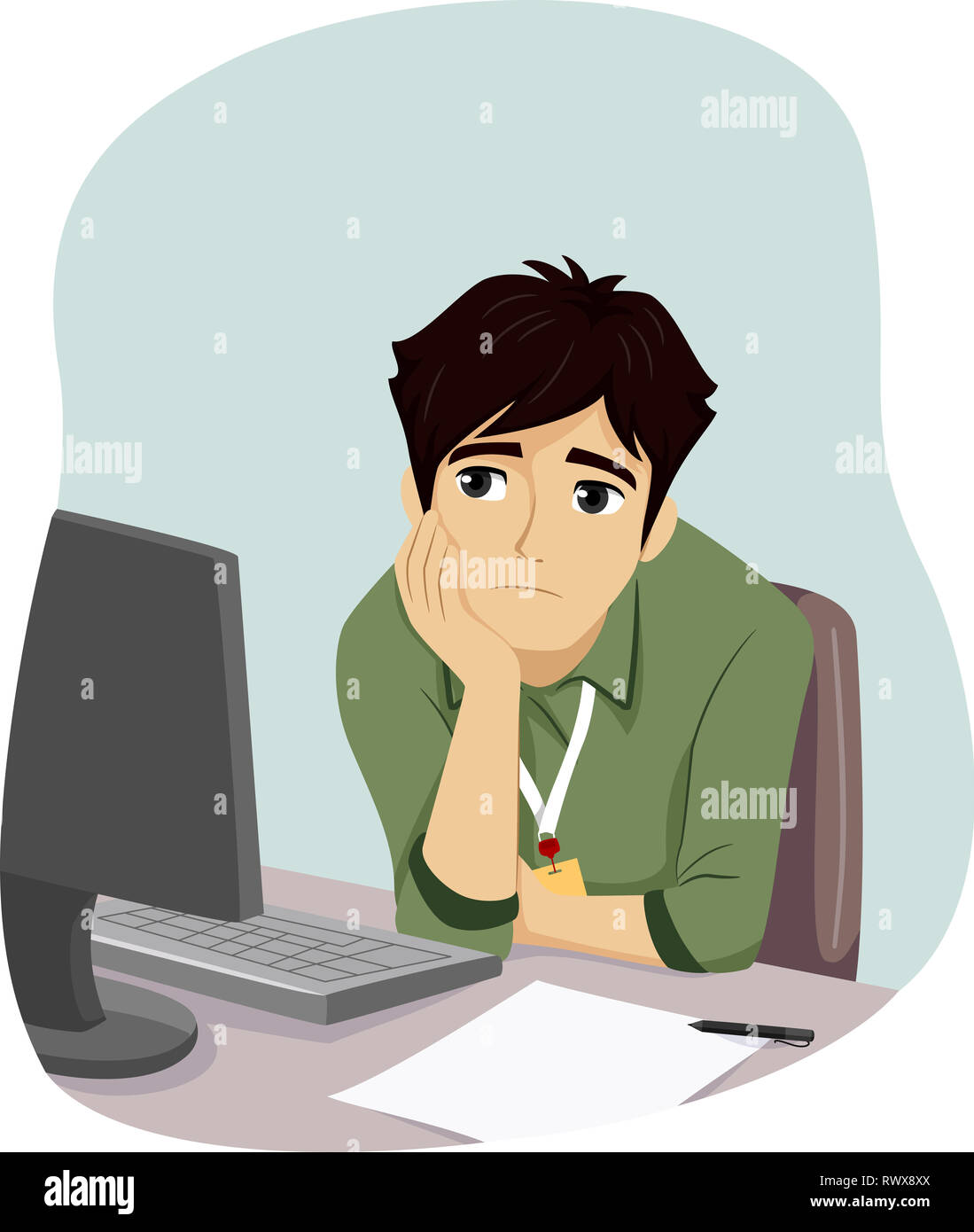 Illustration of a Teenage Guy Intern Looking at the Computer and Being ...