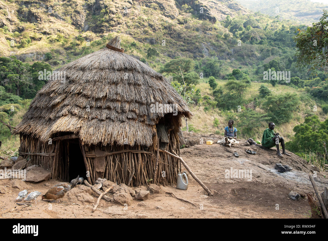 Karamojong highland village on Mount Moroto, northern Uganda Stock ...