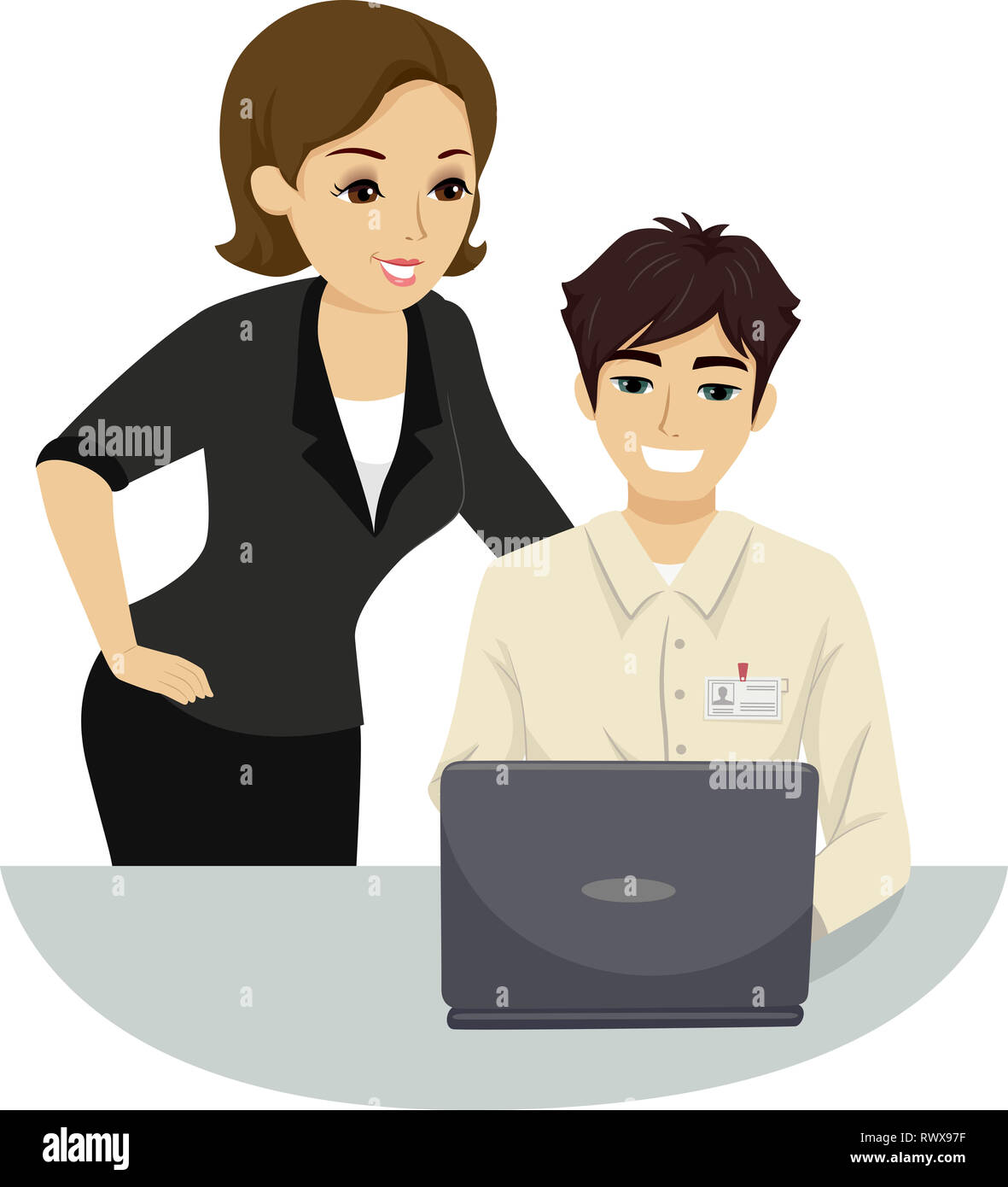 Cartoon man using computer in hi-res stock photography and images - Alamy