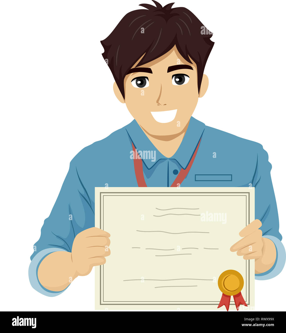 Illustration of a Teenage Guy Intern Showing an Award Certificate He ...