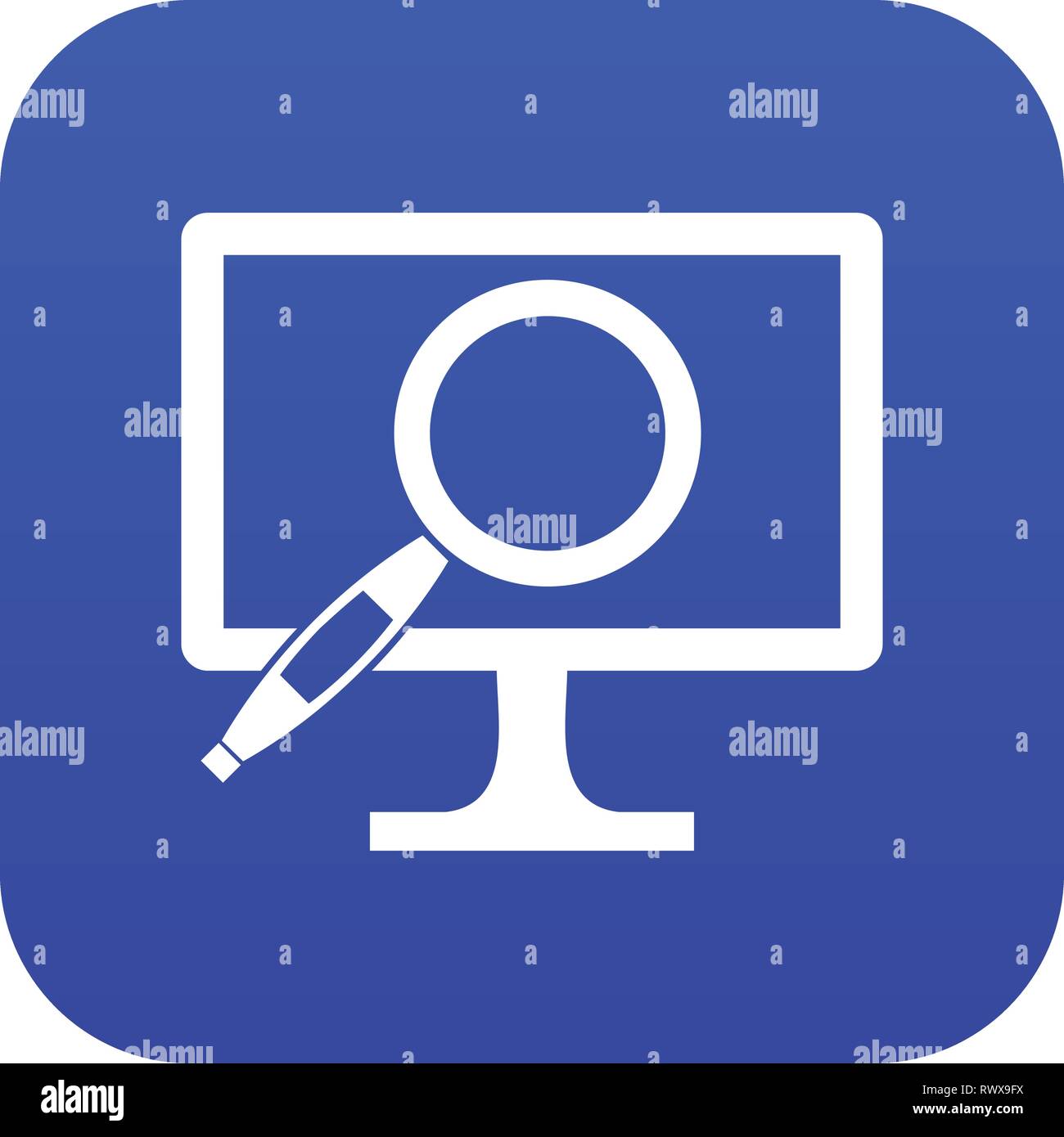 Computer monitor magnifying glass icon digital blue Stock Vector Image ...