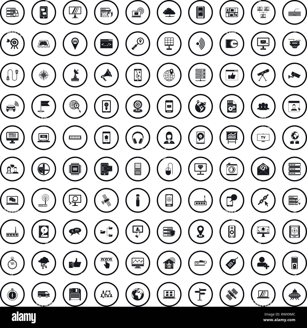 100 satellite connection icons set, simple style Stock Vector Image ...