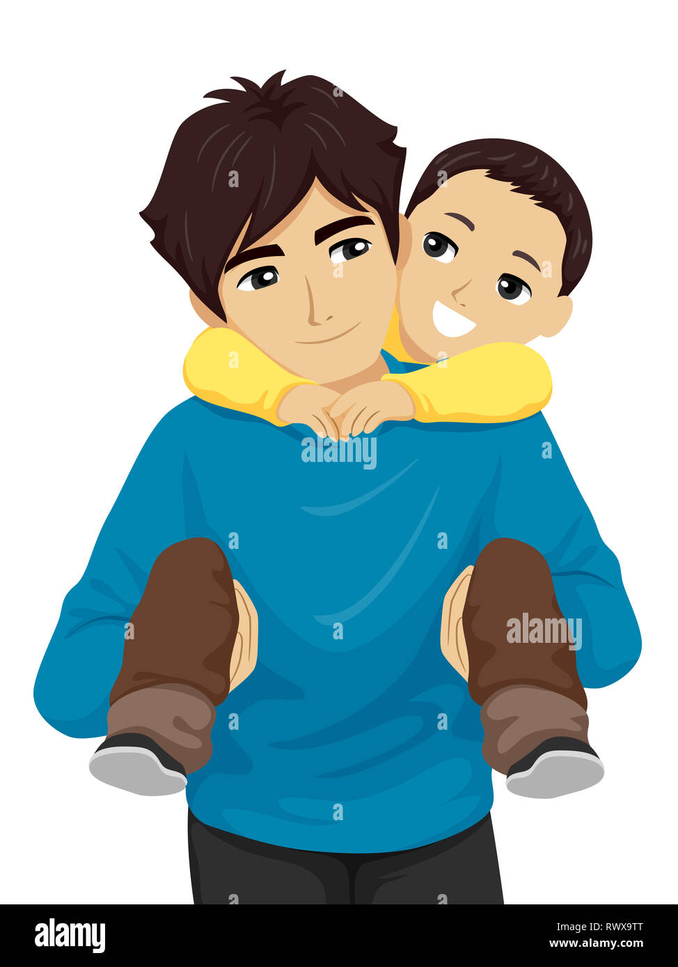 Illustration of a Teenage Guy Carrying His Little Brother on His Back ...