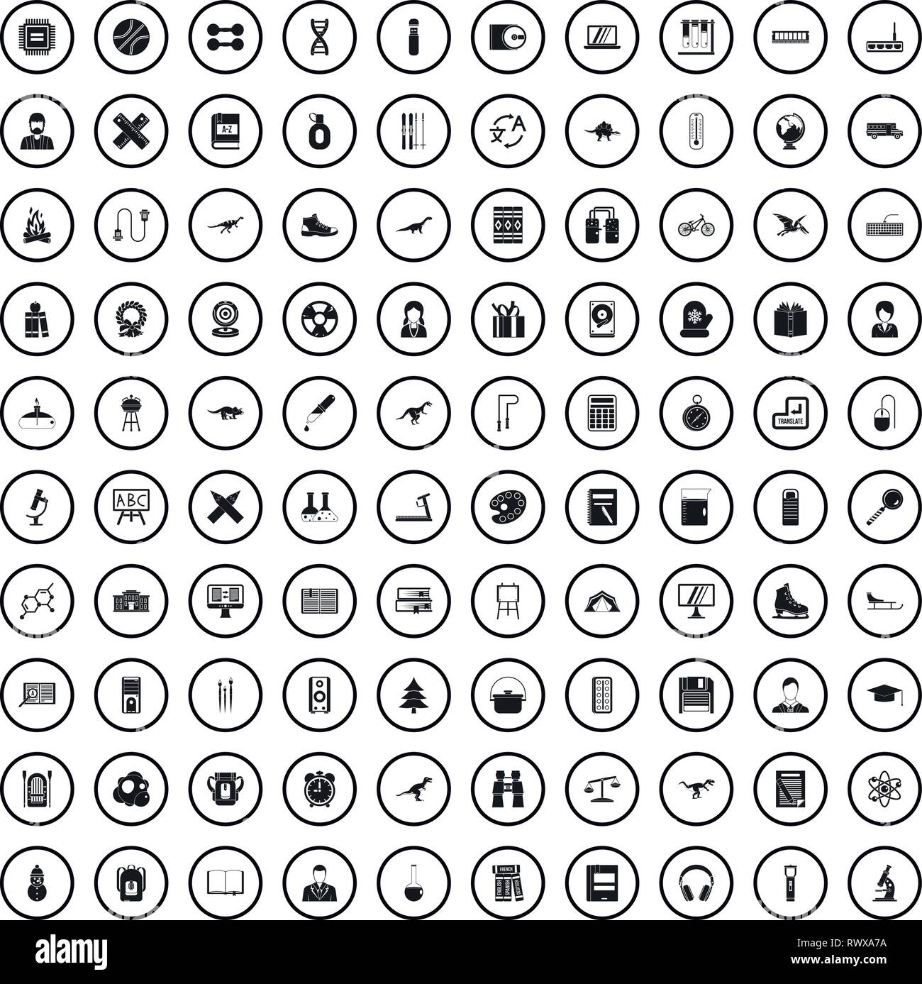 100 school activities icons set, simple style Stock Vector Image & Art ...