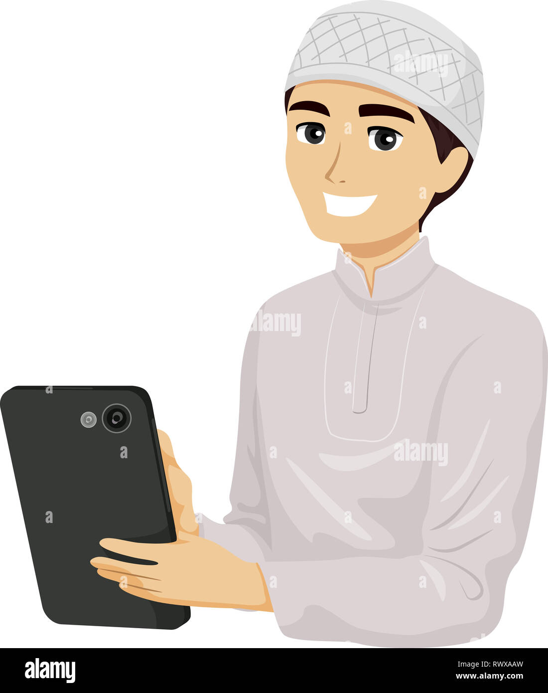 Illustration of a Muslim Teenage Guy Using a Tablet Computer Stock ...